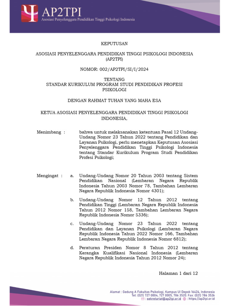 SK AP2TPI-Nomor-002-Tahun-2024-Standar-Kurikulum-Program-Studi-Profesi ...