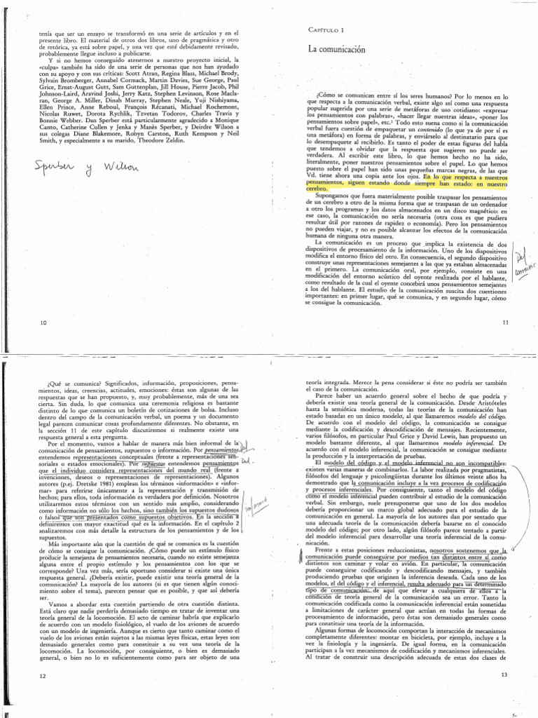SPERBER y WILSON (1986) La Comunicación | PDF