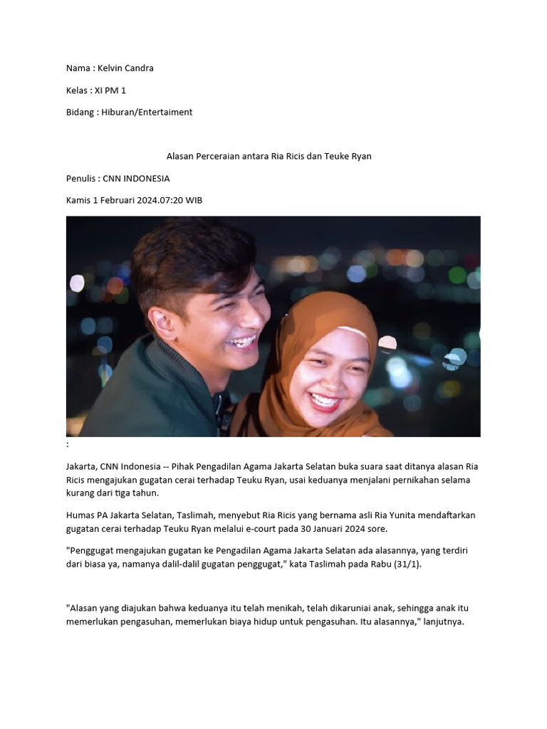 Kelvin Candra Alasan Ria Ricis Cerai | PDF