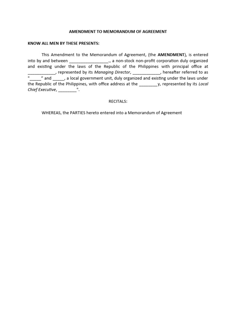 Amendment to Memorandum of Agreement | PDF