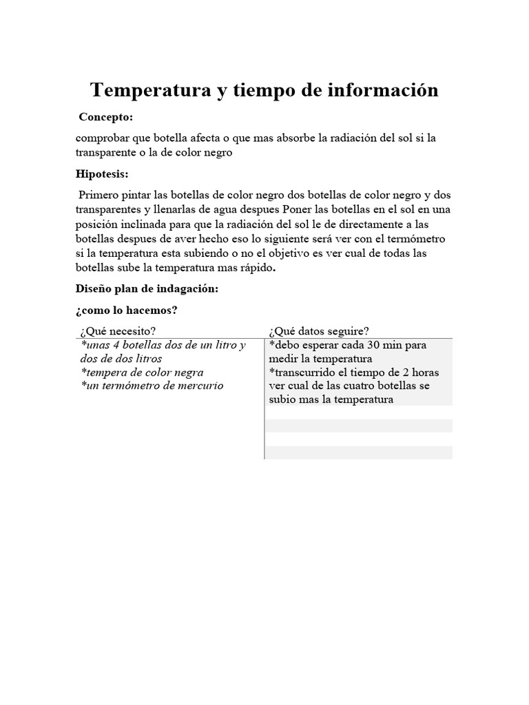 Temperatura y Tiempo de Información | PDF