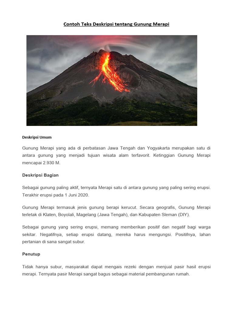 Contoh Teks Deskripsi tentang Gunung Merapi | PDF