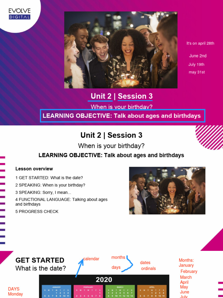 Unit 2 - Session 3: LEARNING OBJECTIVE: Talk About Ages and Birthdays | PDF
