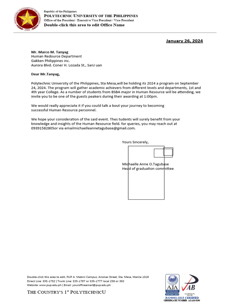 PUP Letterhead 2019 Letter Template | PDF | Career & Growth | Social ...