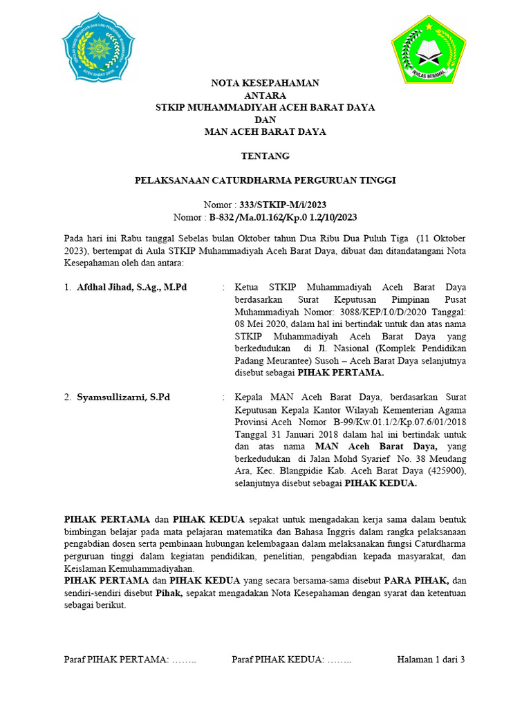 DRAFT.nota Kesepahaman(1) | PDF
