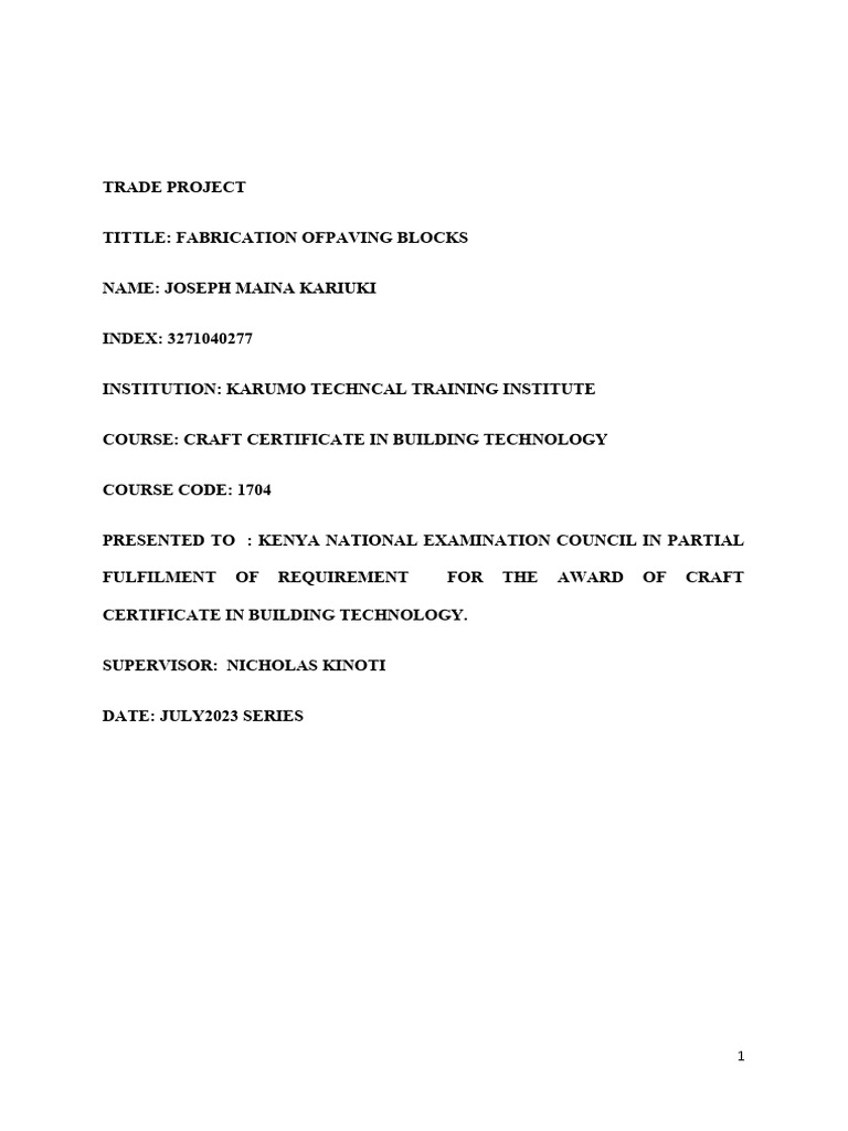 Joseph Maina Kariuki Trade Project | PDF