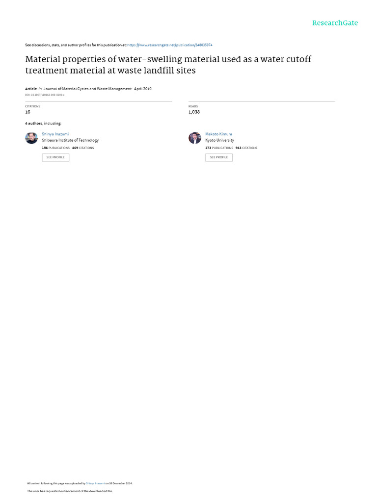 Material Properties of Water-Swelling Material Use | PDF | Water | Ph