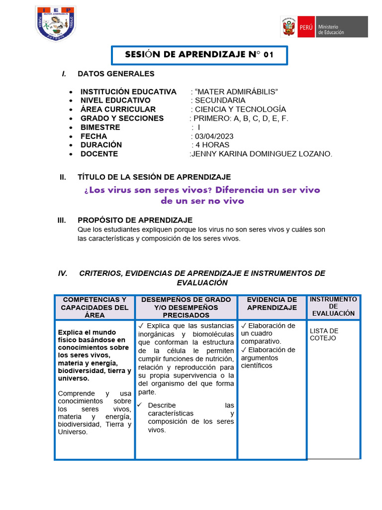SESION-DE-APRENDIZAJE-1 | PDF