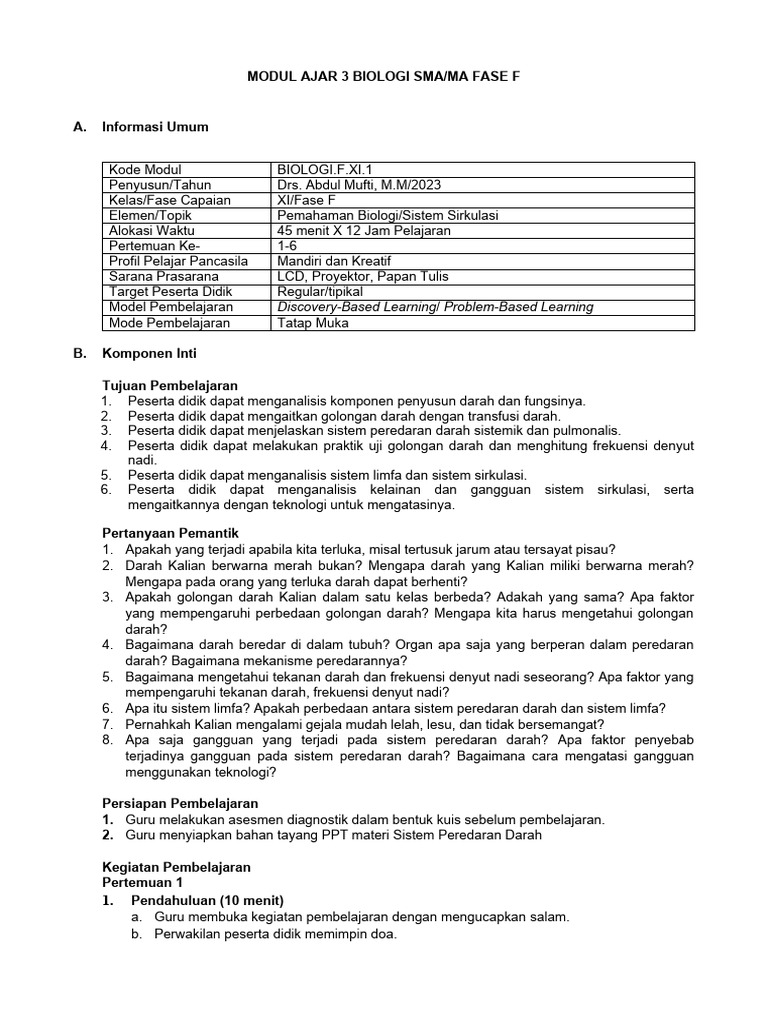 Modul Ajar Biologi Sma Kelas Xi Bab 3 | PDF