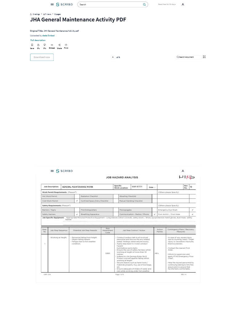 JHA General Maintenance Activity PDF - PDF - Personal Protective ...
