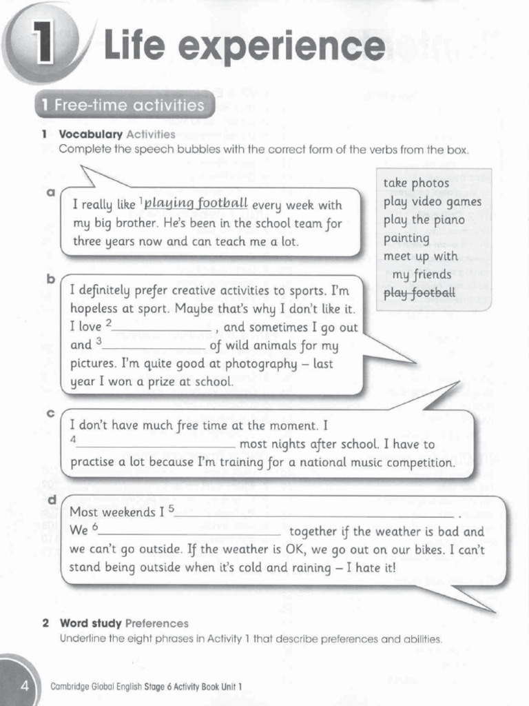Unit 1-Cambridge Global English 6 Activity Book | PDF