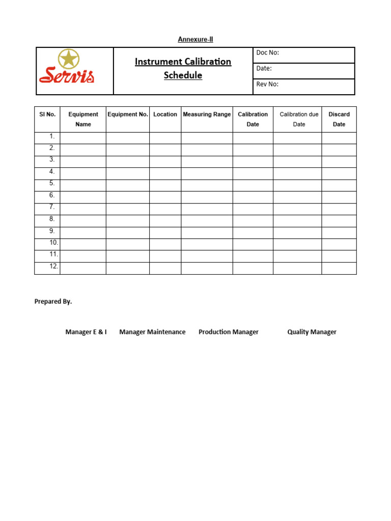Instrument Calibration Schedule Format | PDF