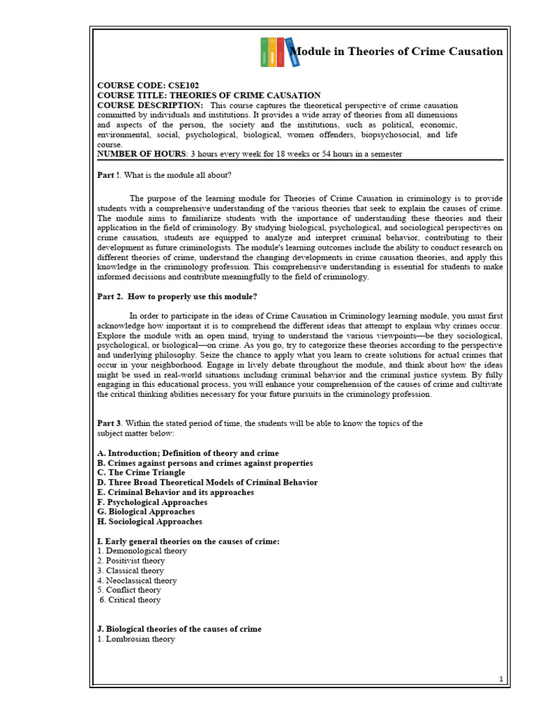 Module 1 On Theories and Causes of Crime | PDF