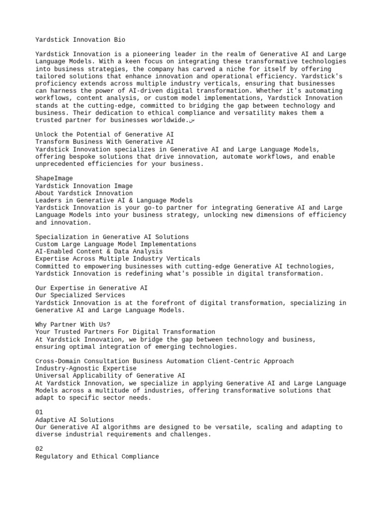 Yardstick Innovation: Generative AI Solutions | PDF