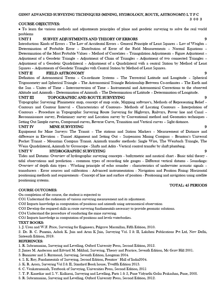 GI3007 Advanced Surveying Techniques | PDF