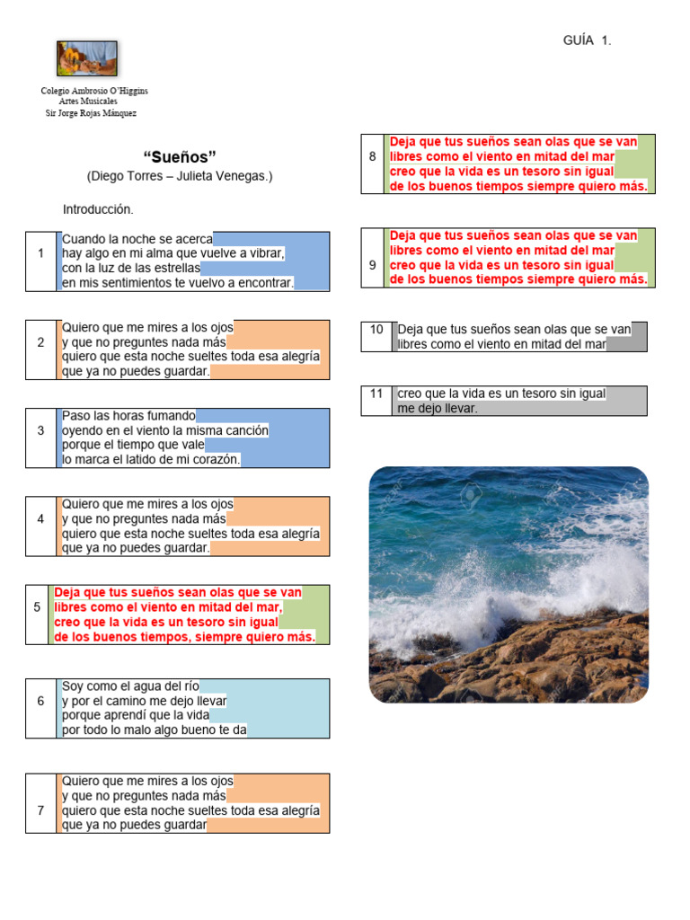 3°basico Guia 1 Letra Suenos Diego Torres. | PDF
