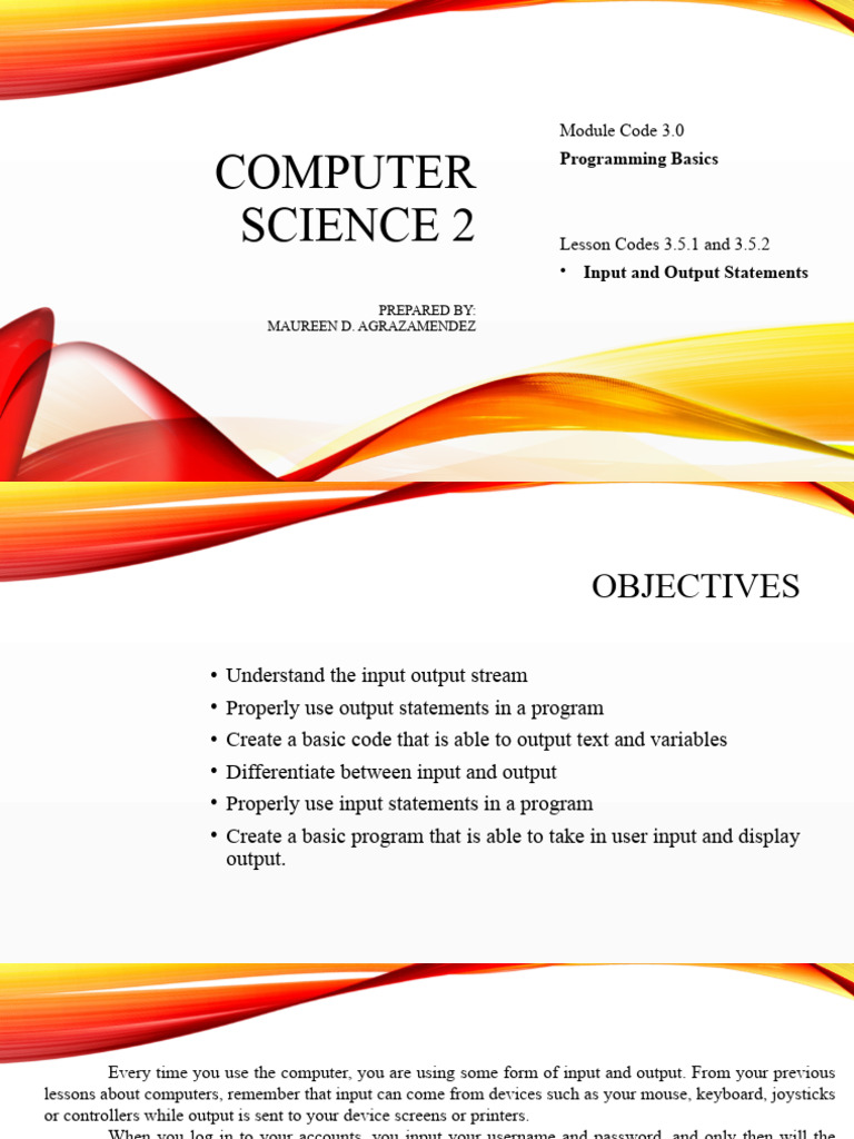 Module 3 Day 1 - Input and Output Statements | PDF