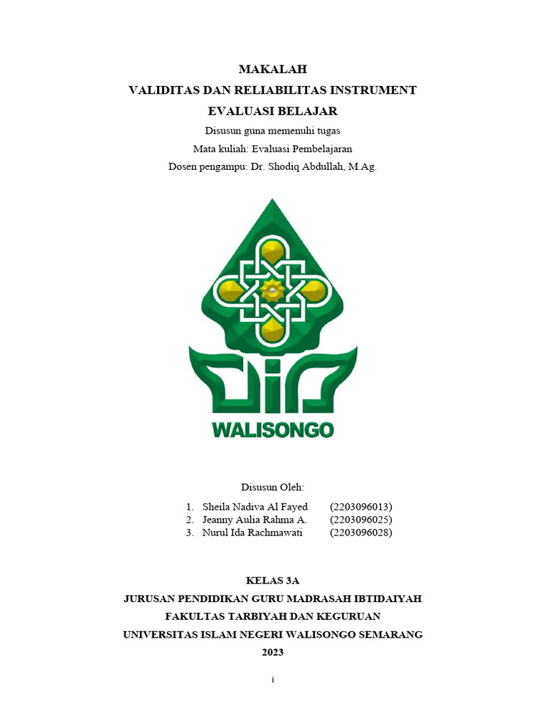 Makalah Validitas Dan Reliabilitas Instrument Evaluasi Belajar | PDF | Karier & Perkembangan