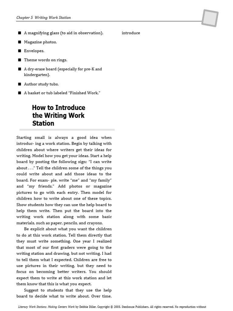 How To Introduce The Writing Work Station | PDF | Books | Literacy