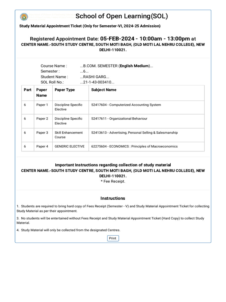 SOL Study Material Appointment | PDF