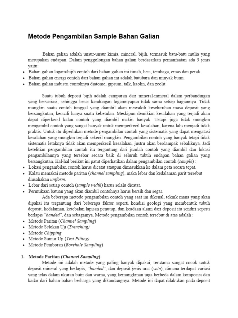 Metode Pengambilan Sample Bahan Galian | PDF