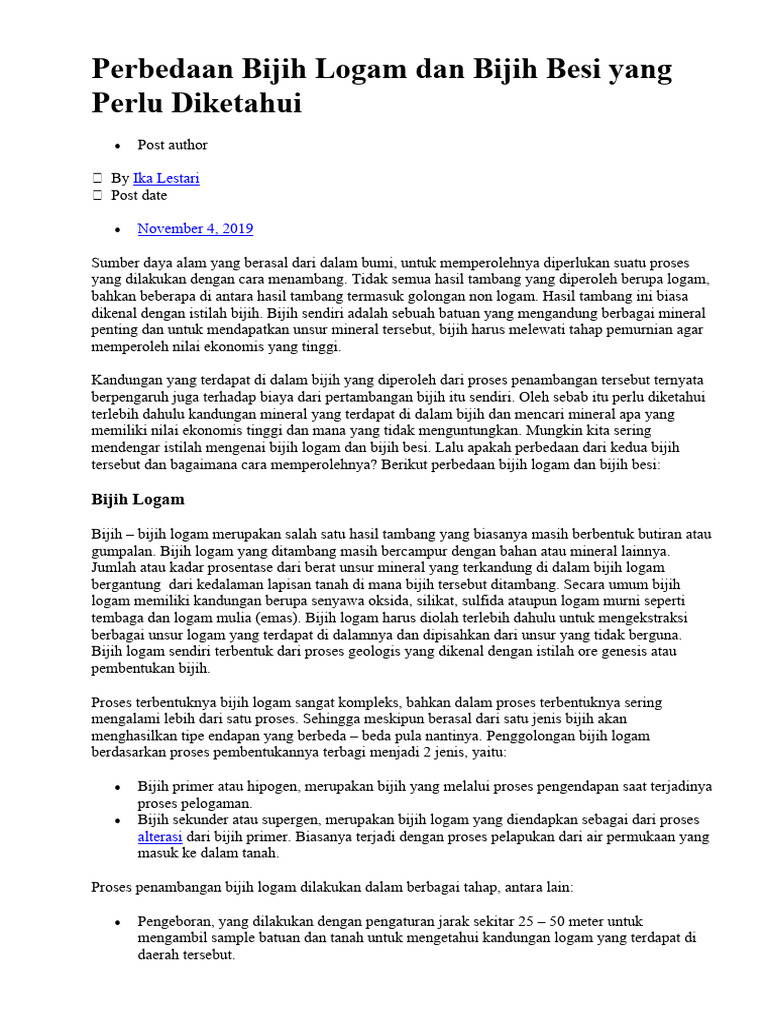 Perbedaan Bijih Logam Dan Bijih Besi Yang Perlu Diketahui | PDF