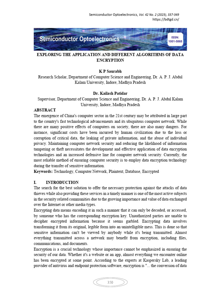 Exploring The Application and Different Algorithms of Data Encryption | PDF | Business ...