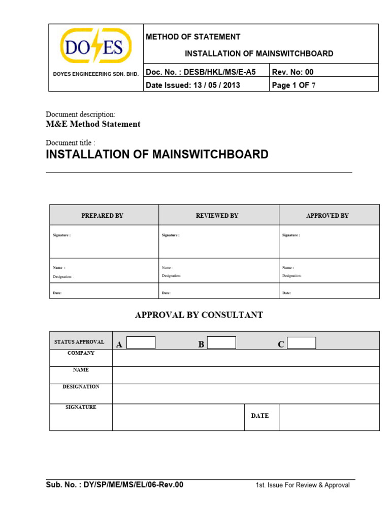 Method Statement - Installation MSB | PDF | Manufactured Goods
