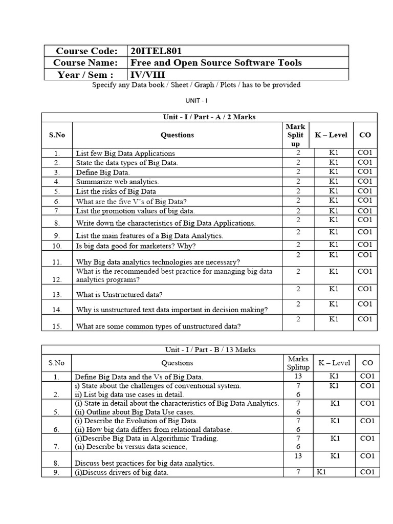 FOSS QB | PDF | Map Reduce | Big Data