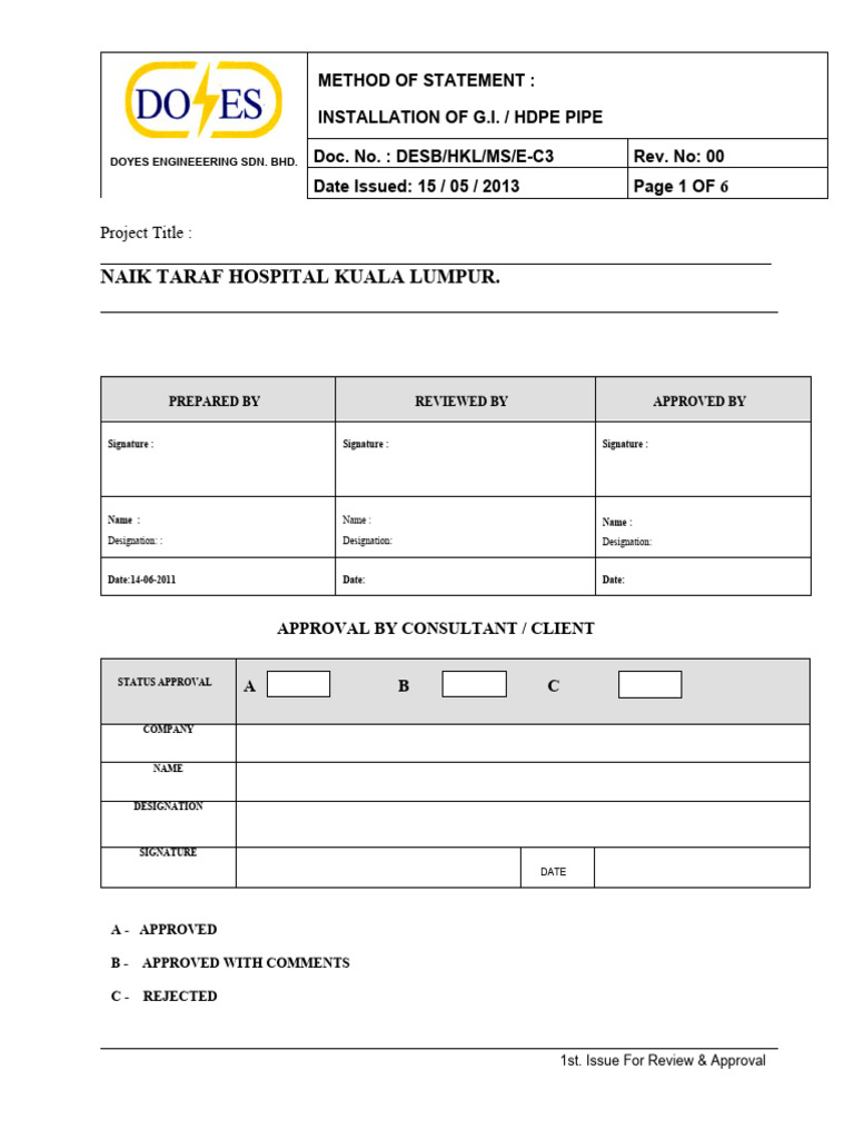 Method Statement-Underground Pipes | PDF