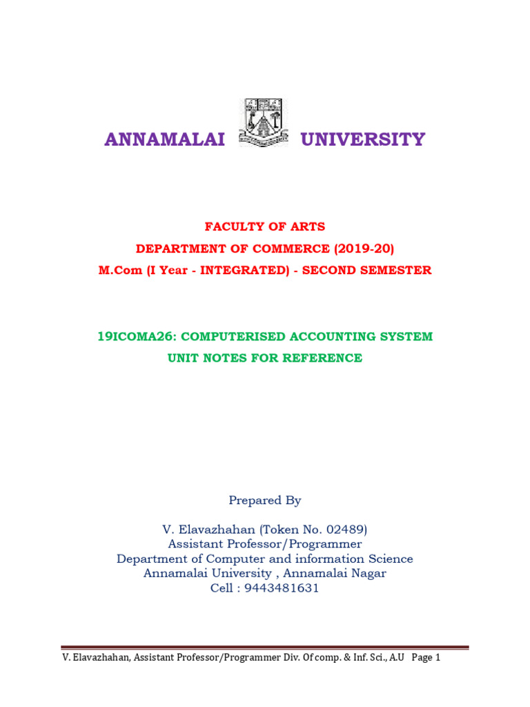 I Year II Sem. Computerised Accounting Systems - Notes | PDF | Income ...