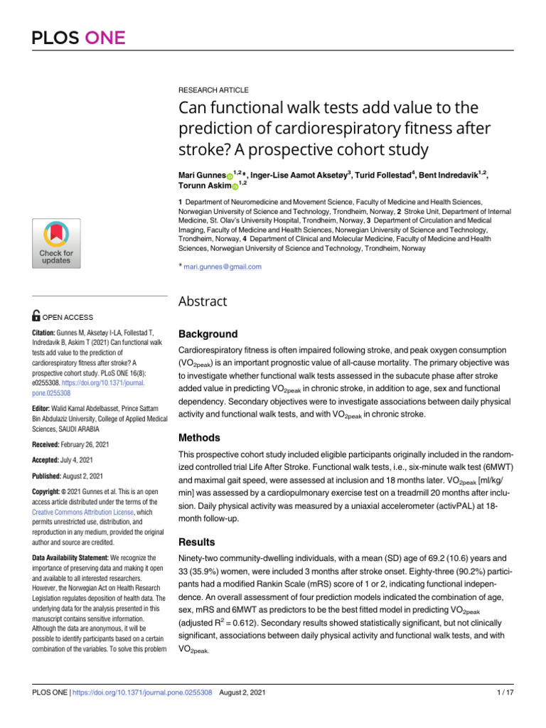 Can Functional Walk Tests Add Value To The Prediction of ... Can Functional Walk Tests Add Value To The Prediction of ...