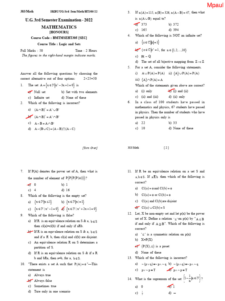 Logic and Sets - 2022 (Ans.) | PDF