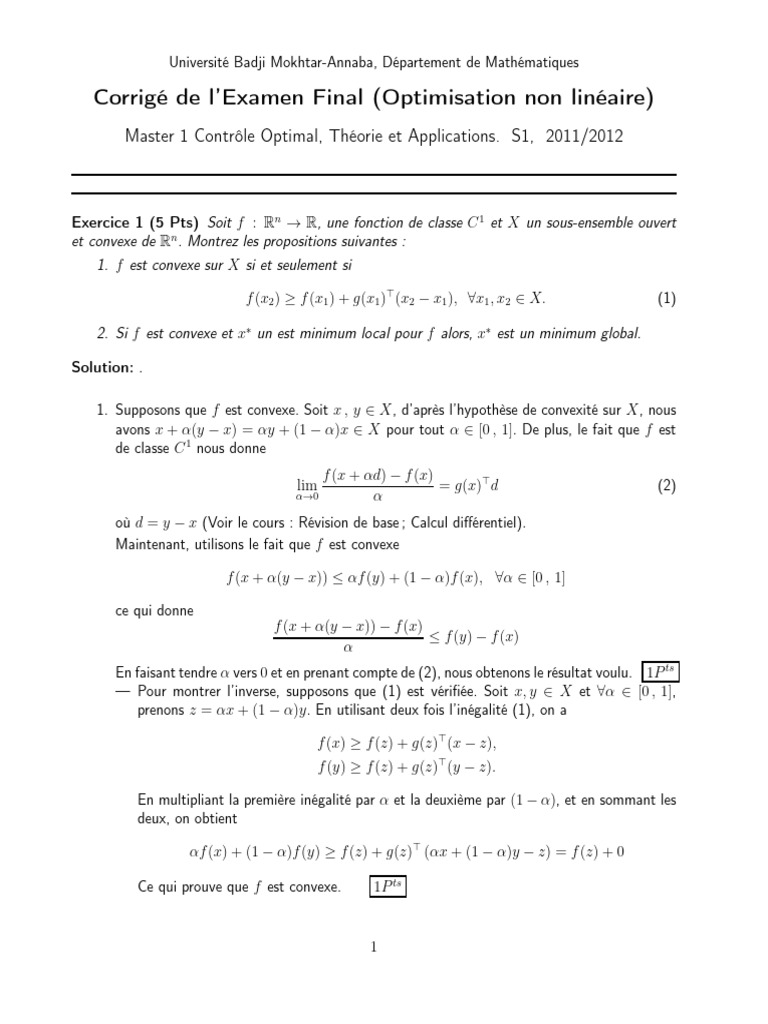 Corr Examen Optimisation COTA | PDF