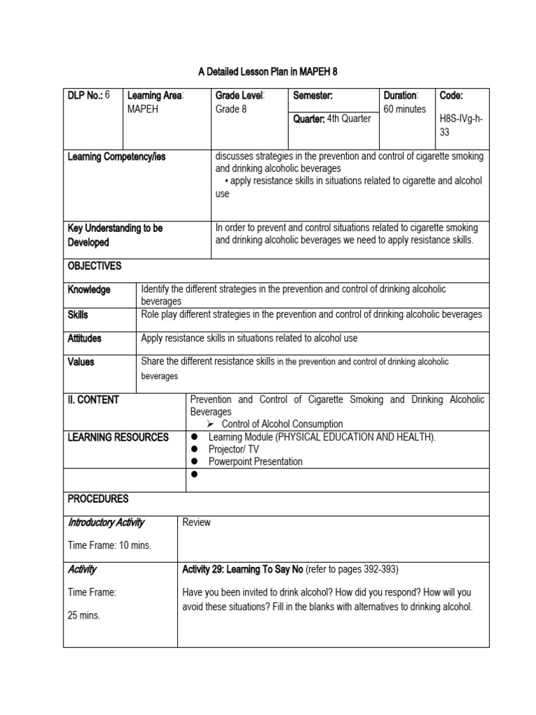 COT 2 Health 8 (2023) Control of Alcohol Consumption | PDF | Drink ...