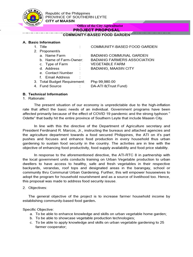 Community-Based Food Garden Proposal | PDF | Food Security | Urban ...