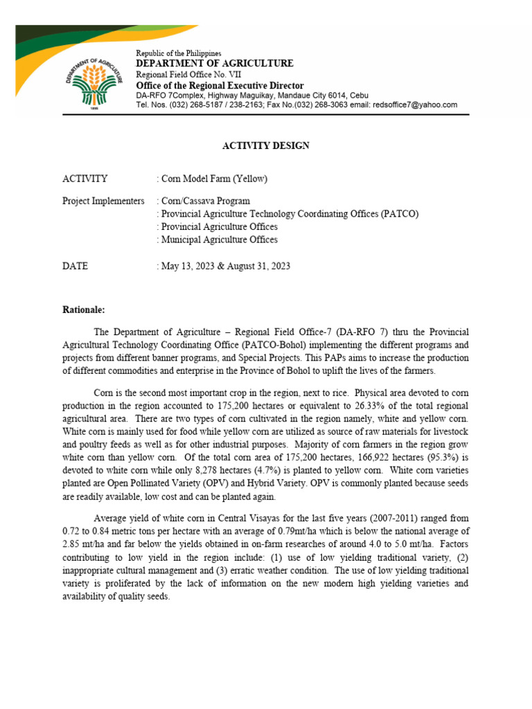 Activity Design Corn Model Farm | PDF