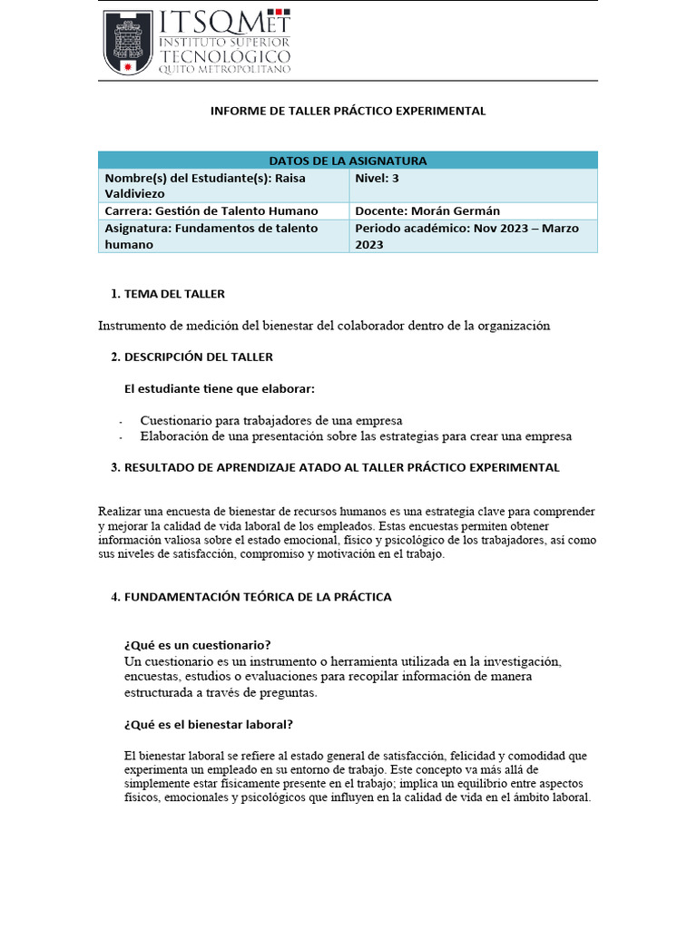 INFORME DE TALLERES.. | PDF
