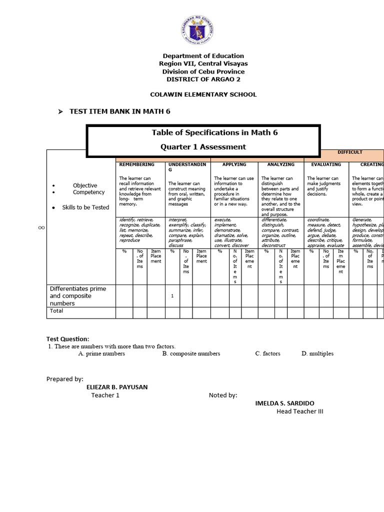Elie Math Test-Item-Bank | PDF