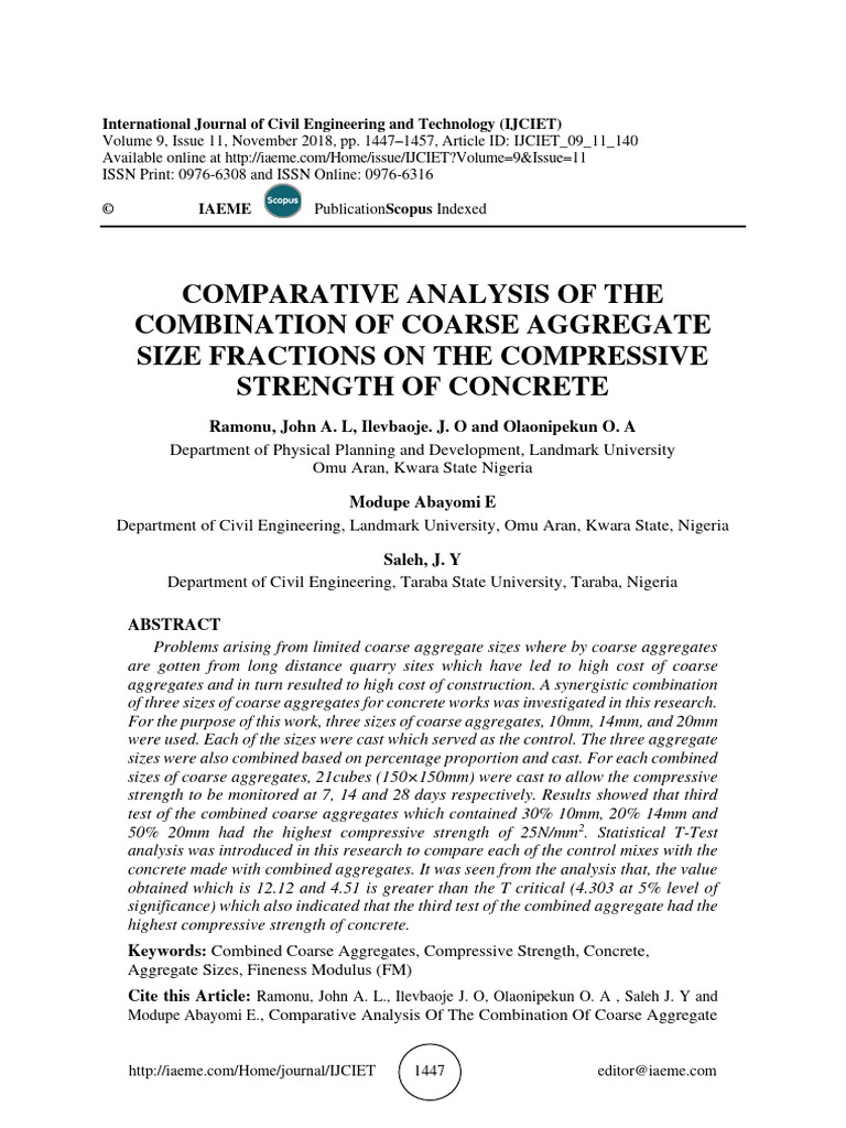 Comparative Analysis of the Combination of Coarse Aggregate Size Fractions on the Compressive ...