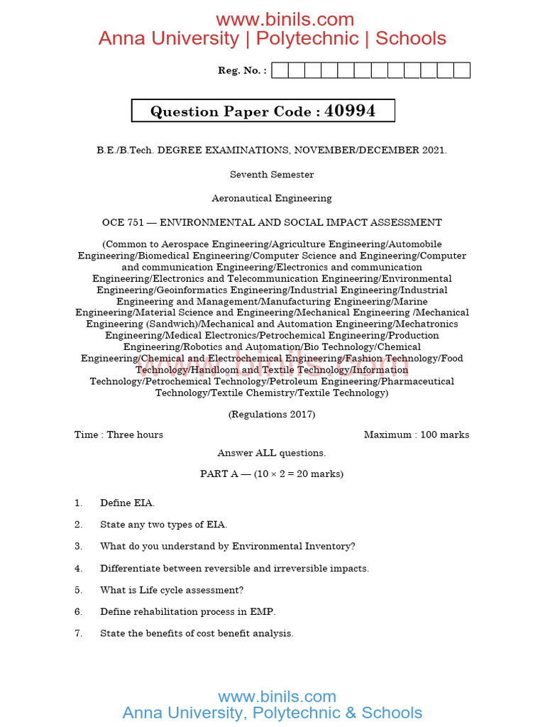 OCE 751: EIA Exam Paper Overview | PDF | Environmental Impact ...