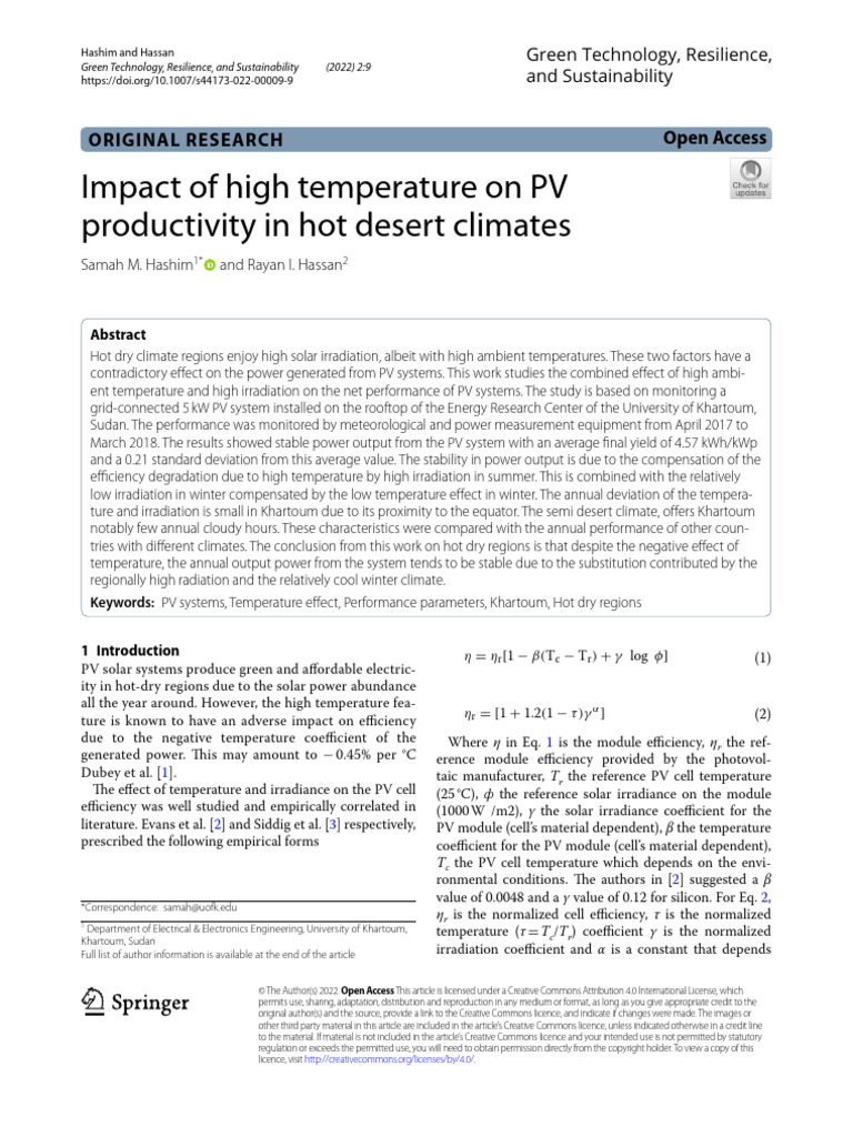 Imact of High Temperature On PV Systems in Hot Dry Climates | PDF ...