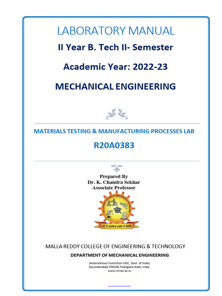 Materials Testing & Manufacturing Processes Lab Manual | PDF
