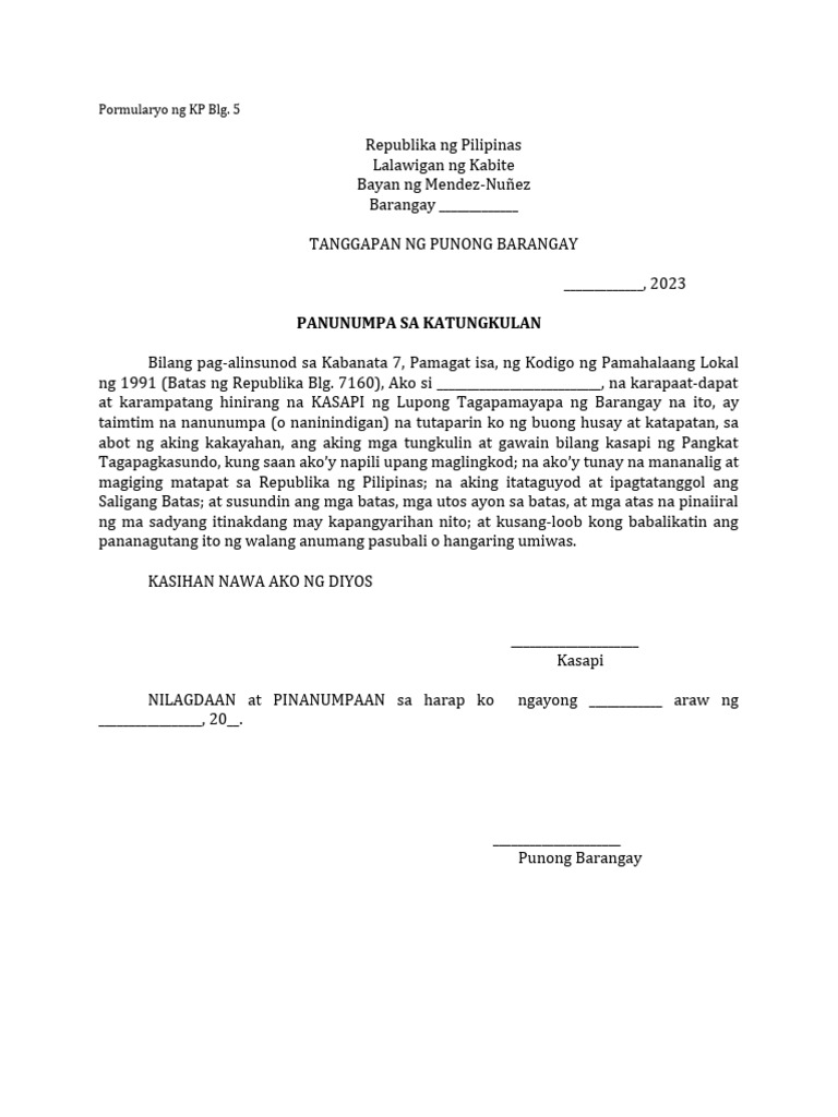 Form 5 PANUNUMPA SA KATUNGKULAN | PDF