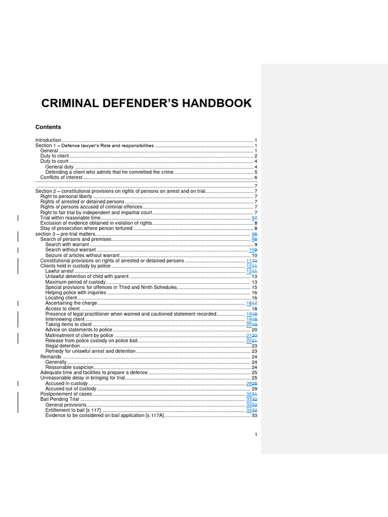 Criminal Defender's Handbook Overview | PDF | Bail | Arrest