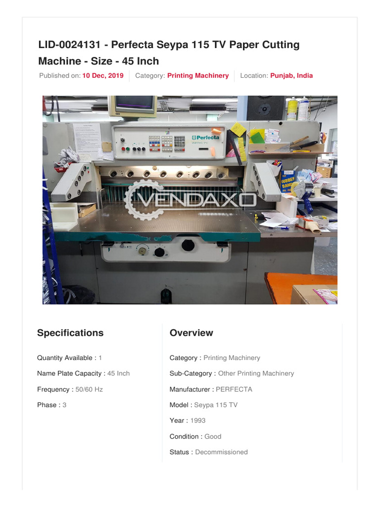 Vendaxo - Perfecta Seypa 115 TV Paper Cutting Machine - Size - 45 Inch ...