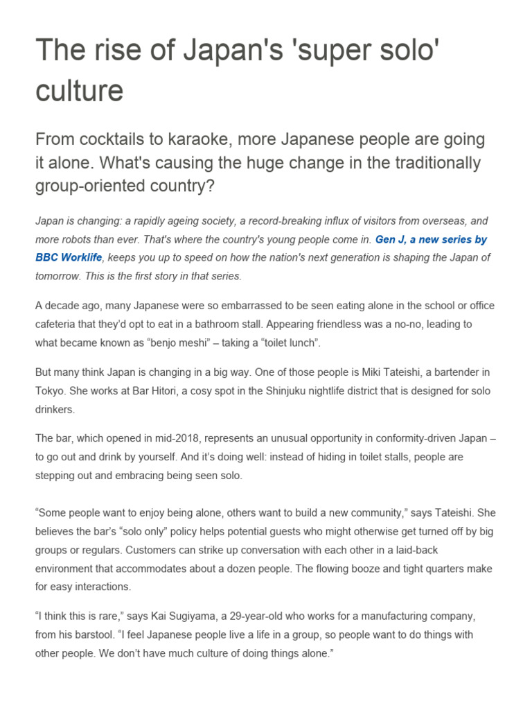 The Rise of Japan's 'Super Solo' Culture | PDF | Restaurants