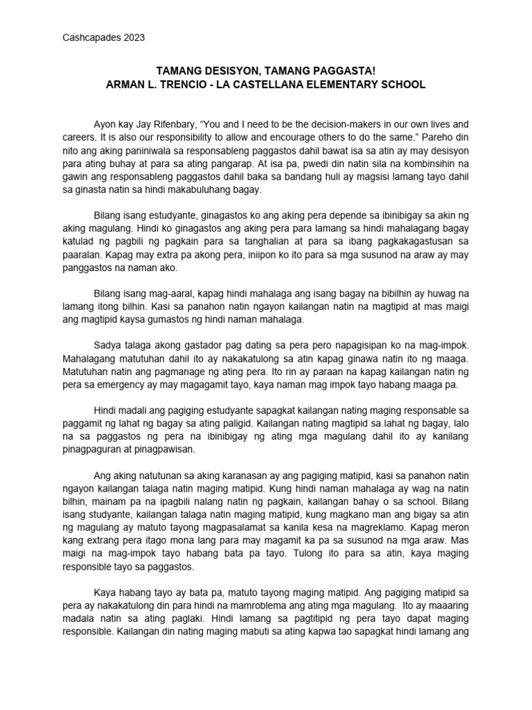 Cashcapades - Essay Writing - Arman | PDF