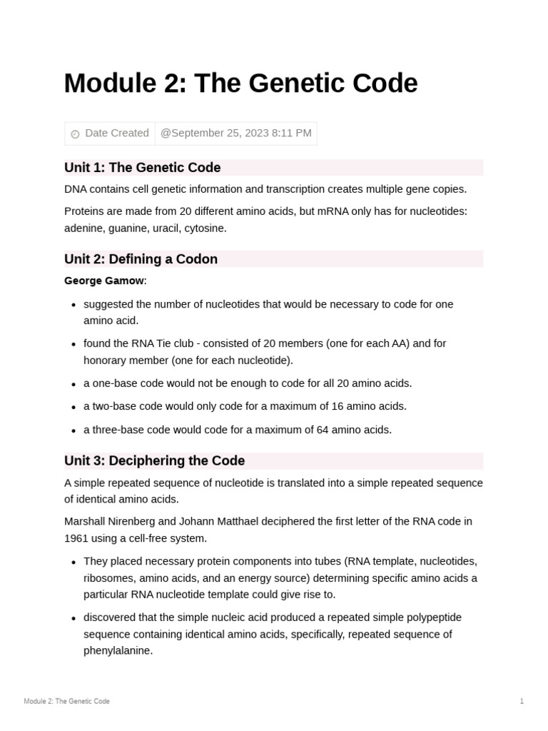 Module 2 The Genetic Code | PDF