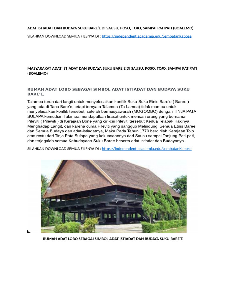 Budaya Suku Bare'e di Poso | PDF | Kajian Bahasa Asing